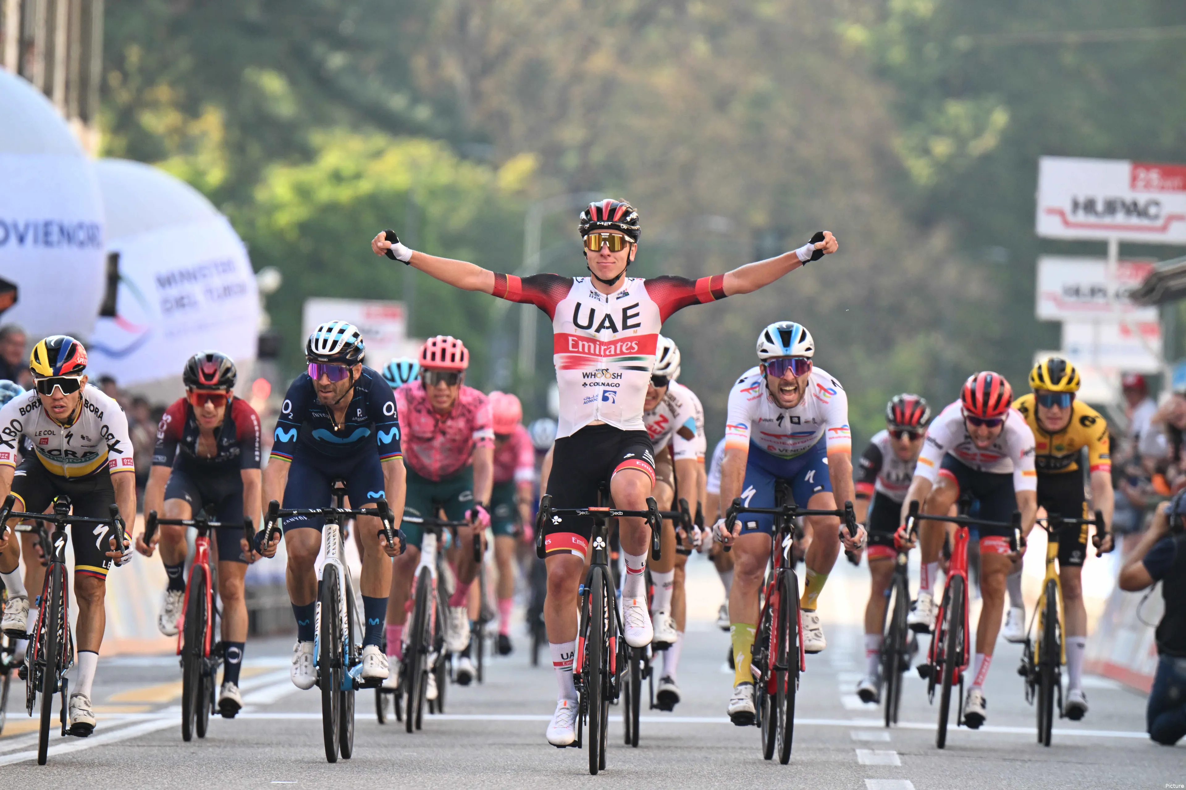 Tadej Pogacar wins sprint from elite group to win Tre Valli Varesine